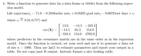 Solved 4 Write A Function To Generate Data In A Data Frame Chegg Com
