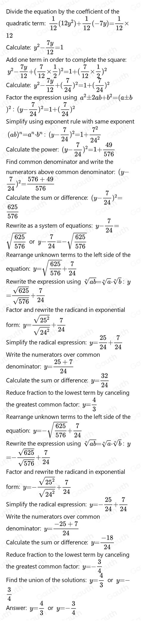 Solved Factorize Completely 12 Y 2 7 Y 12 [algebra]