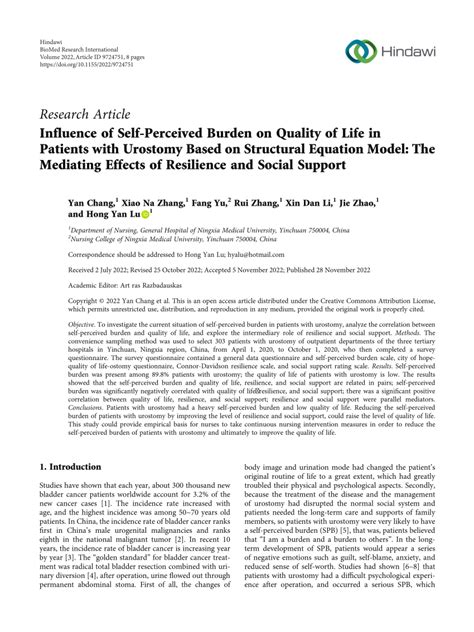 Pdf Influence Of Self Perceived Burden On Quality Of Life In Patients