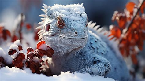 Premium Ai Image Arctic Lizard In The Snow Closeup