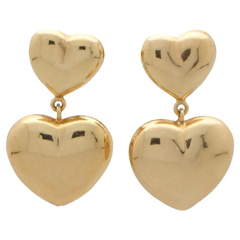 Vintage Retro Double Heart Earrings Set In 9k Rose Gold For Sale At 1stdibs