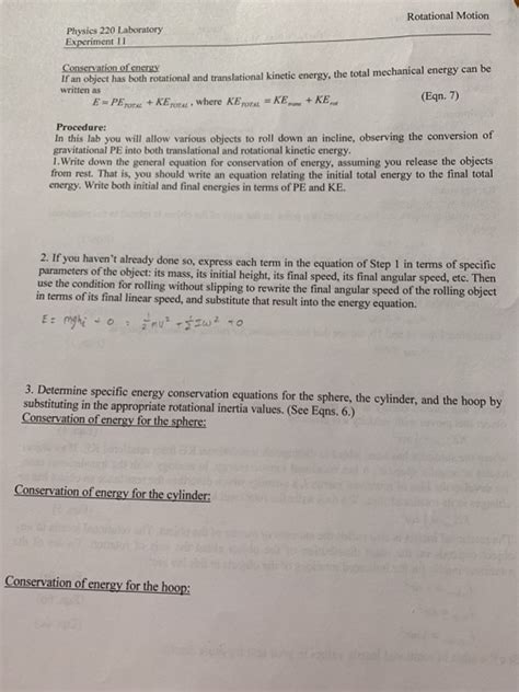 Rotational Motion Physics Laboratory Experiment Chegg