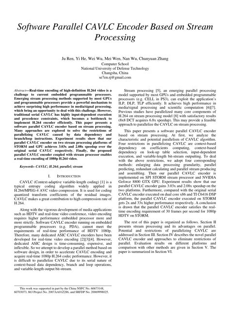 Pdf Software Parallel Cavlc Encoder Based On Stream Processing