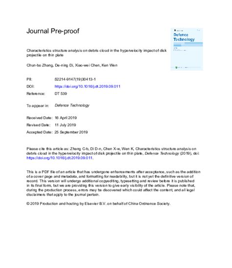 Pdf Characteristics Structure Analysis On Debris Cloud In The Hypervelocity Impact Of Disk