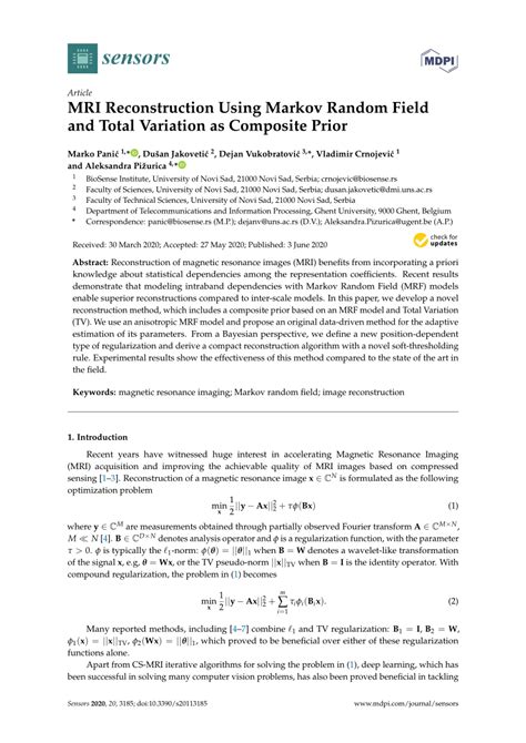 Pdf Mri Reconstruction Using Markov Random Field And Total Variation