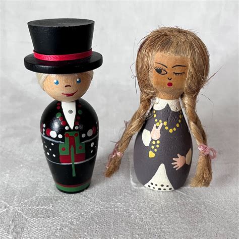 Miniature Wooden Doll Pair Handmade Folk Art Wooden Dolls Hand