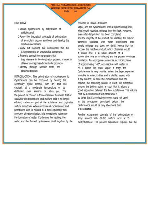 Practice 6 Preparation Of Cyclohexene Chemistry Laboratory Of
