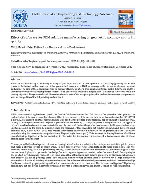 Effect Of Software For Fdm Additive Manufacturing Pdf 3 D Printing Engineering Tolerance