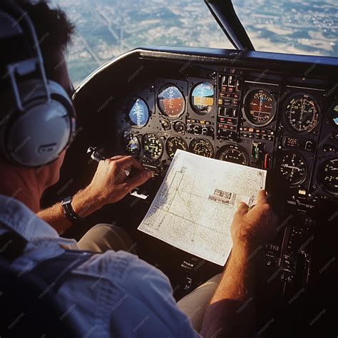 A Pilot Using A Flight Planning Chart Or Gps Device In The Cockpit Of A General Aviation