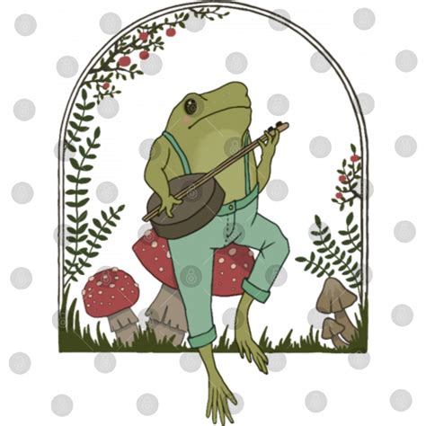Cottagecore Aesthetic Frog Playing Banjo On Mushrooms Cute Vintages