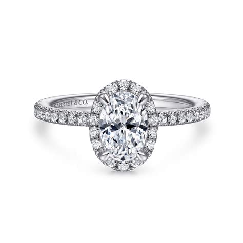 14k White Gold Oval Halo Diamond Engagement Ring