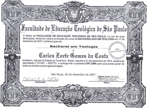 Igreja Voz Do Evangelho Certificado De Bachatel Em Teologia