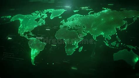 Illuminated Green World Map Visualizing Global Connectivity And Digital Networks Stock