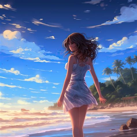 Premium Photo Anime Girl In The Beach