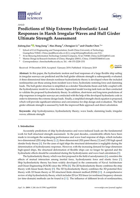 Pdf Predictions Of Ship Extreme Hydroelastic Load Responses In Harsh Irregular Waves And Hull