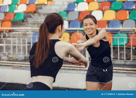 Sports Girls Training At The Stadium Stock Image Image Of Athlete