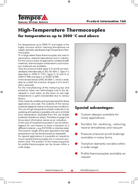 Tempco Sensors Pi 160 High Temp Print Pdf Thermocouple
