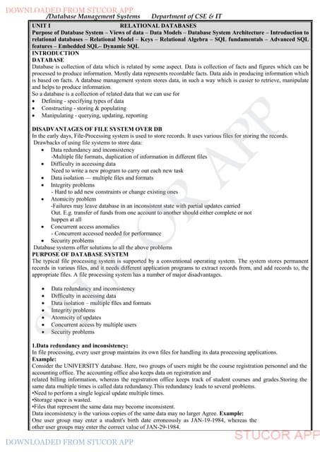Database Management System Notes For 2nd Year Pdf