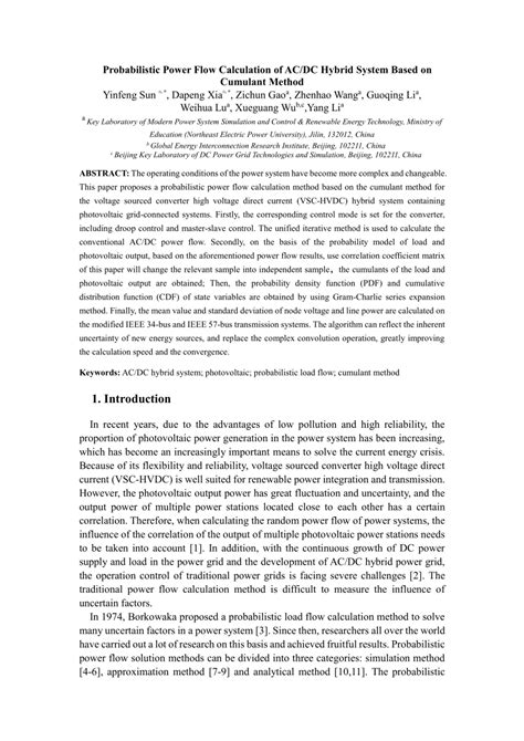 PDF Probabilistic Power Flow Calculation Of AC DC Hybrid System Based On Cumulant Method