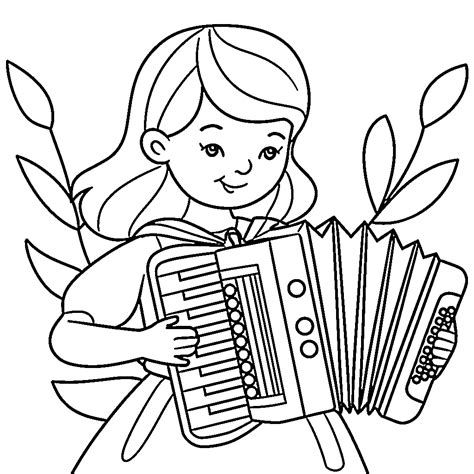 Nettes Mädchen Spielt Akkordeon Zum Ausmalen Kostenlos Malvorlagen