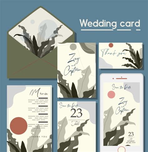 웨딩 카드 템플릿 우아한 클래식 잎 장식 Eps Ai Uidownload