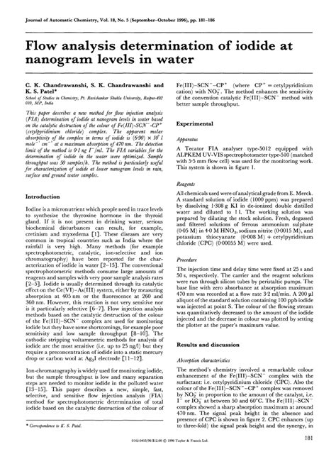 Pdf Flow Analysis Determination Of Iodide At Nanogram Levels In Water
