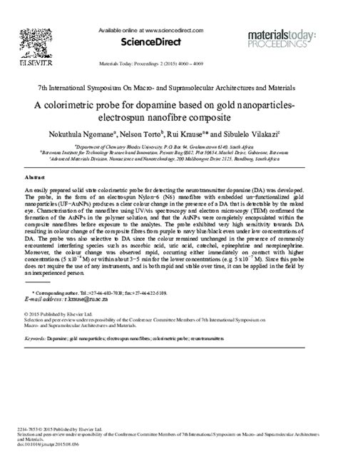 Pdf A Colorimetric Probe For Dopamine Based On Gold Nanoparticles