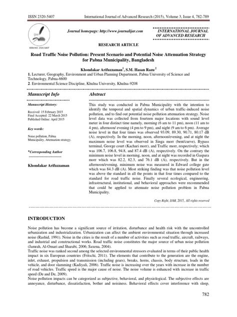 Road Traffic Noise Pollution Present Scenario And Potential Noise Attenuation Strategy Pdf