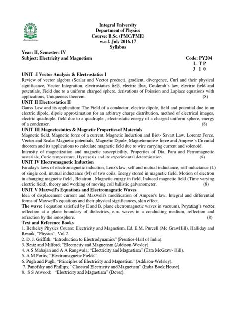 Mathematics Iv Sem Bsc Pmc Syllabus Pdf Magnetic Field Tensor