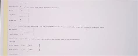 Solved y=cos(x-π2)Find the period, the amplitude, and the | Chegg.com