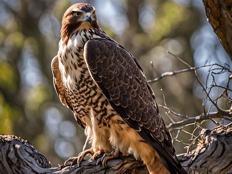 Premium Ai Image A Redtailed Hawk Perched On A Tree Branch The Hawk