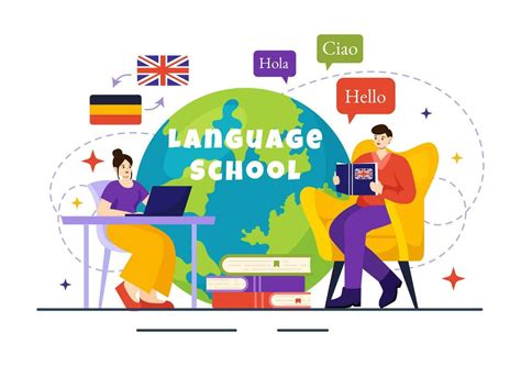 Language School Vector Illustration Of Online Learning Courses