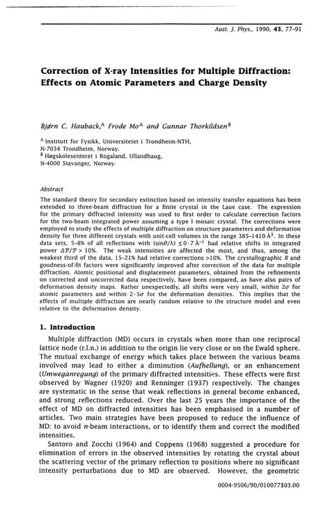 Pdf Correction Of X Ray Intensities For Multiple Diffraction Effects On Atomic Parameters And