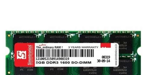 Ddr Sdram Laptop Ram 8 Gb Ddr3 Simmtronics 1600 Mhz At ₹ 920piece In
