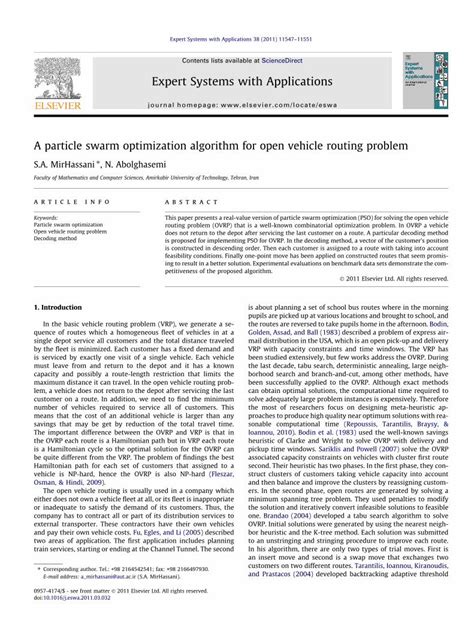 pdf a particle swarm optimization algorithm for open vehicle routing
