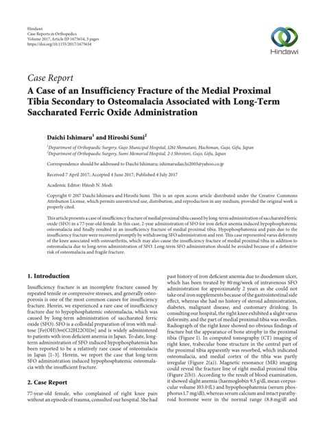 Pdf A Case Of An Insufficiency Fracture Of The Medial Proximal Tibia Secondary To Osteomalacia