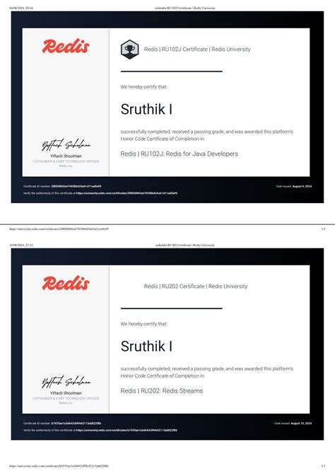 sruthik issac on linkedin redis certificate learning