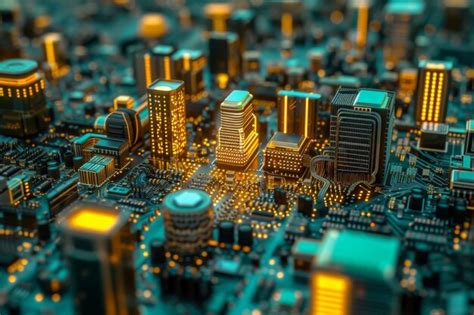 Premium Photo Futuristic City Made By Chip Circuits Microscopic View Of Computer Chip Circuits