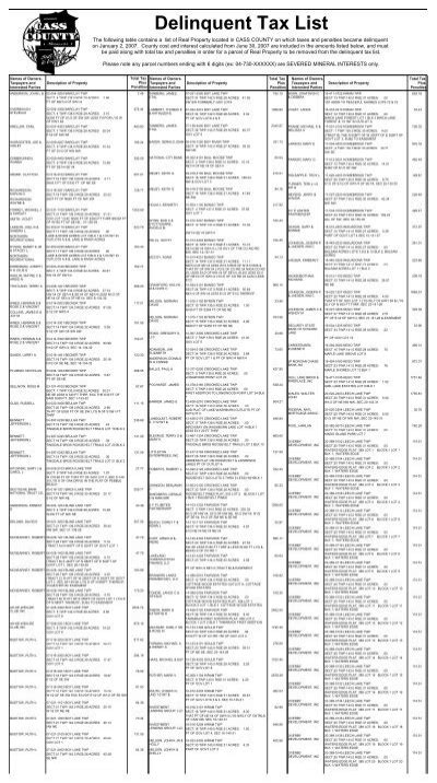 Delinquent Tax List Cass County Minnesota
