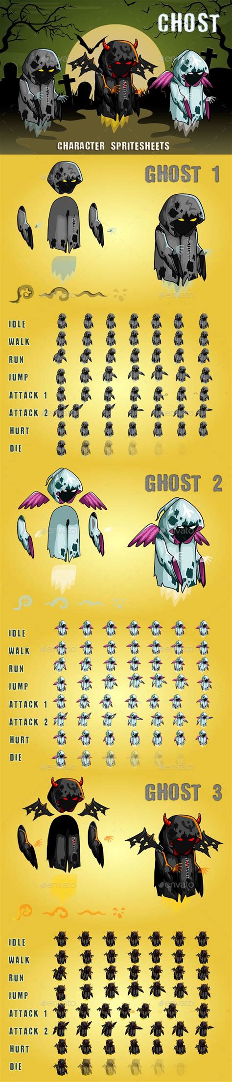 Ghosts 2d Game Character Sprite Sheet 2d Sprite Sheet Ghost Sprite