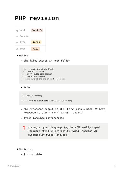 Php Revision Php Revision Week Week 5 Course Type Notes Year Y1s Basics Php Files Stored In
