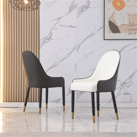 Leavader Dining Chairs Set Of 2 Black And White Pu Leather Chair With