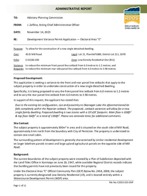 Fillable Online Development Variance Permit Application — Electoral