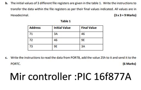 Solved B The Initial Values Of 3 Different File Registers