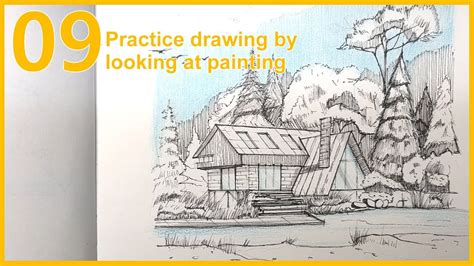 [그림 보고 그림 연습] 09 숲속의 멋있는집 그리기 Feat 색연필로 하늘 그리기 Youtube