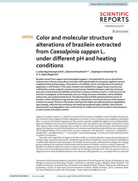 Pdf Color And Molecular Structure Alterations Of Brazilein Extracted From Caesalpinia Sappan L