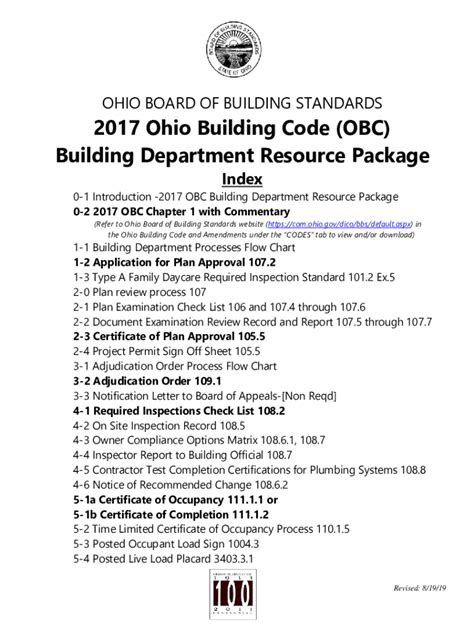 Fillable Online 2017 Ohio Building Code Obc Building Department