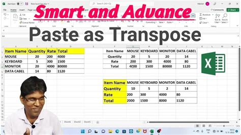 paste as transpose in excel smart and advance ।। youtube