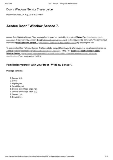 Aeotec Door And Window Sensor 7 User Guide Pdf