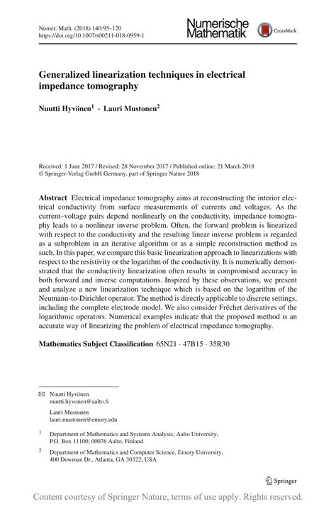 Generalized Linearization Techniques In Electrical Impedance Tomography Request PDF
